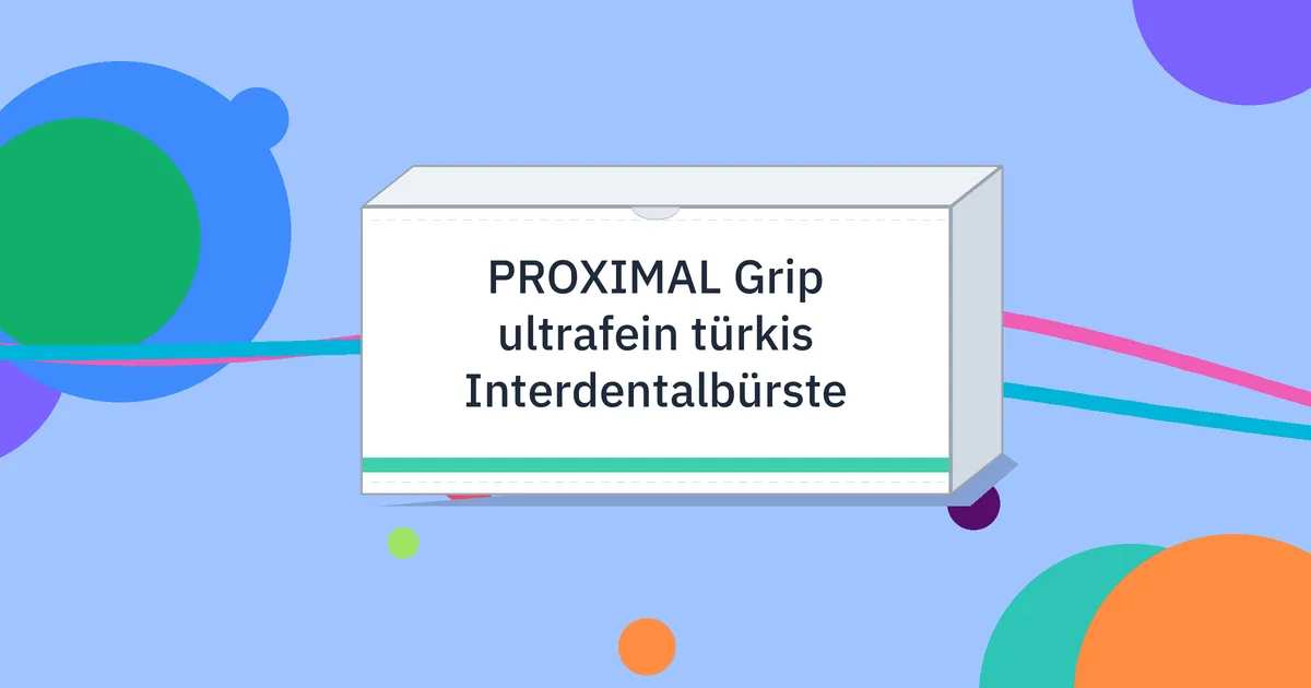 Symbolbild: Packung mit der Aufschrift PROXIMAL Grip ultrafein türkis Interdentalbürste (PZN 01420684) – Verfügbarkeit und Bezug in Apotheken in Frankfurt am Main