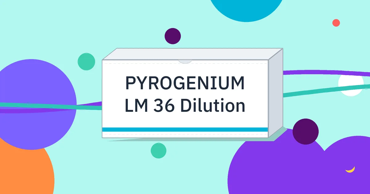 Symbolbild: Packung mit der Aufschrift PYROGENIUM LM 36 Dilution (PZN 13045211) – Verfügbarkeit und Bezug in Apotheken in Frankfurt am Main