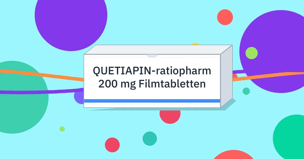 Symbolbild: Packung mit der Aufschrift QUETIAPIN-ratiopharm 200 mg Filmtabletten (PZN 09243224) – Verfügbarkeit und Bezug in Apotheken in Frankfurt am Main