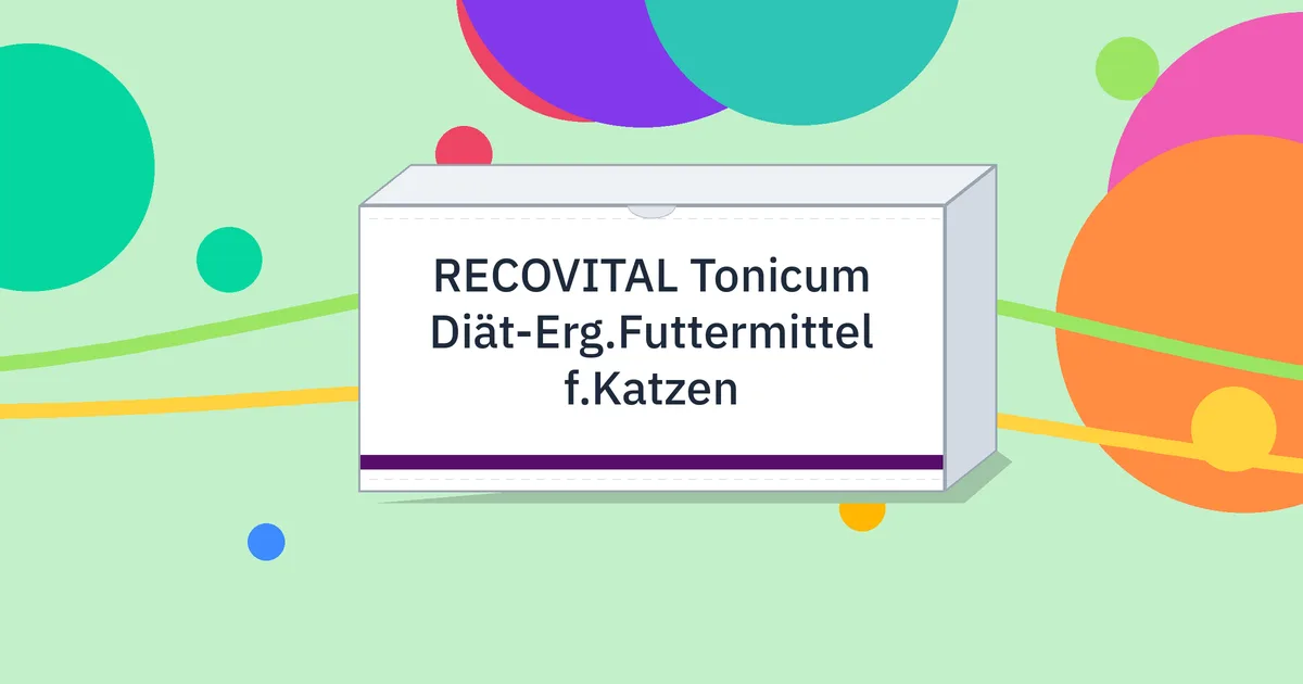 Symbolbild: Packung mit der Aufschrift RECOVITAL Tonicum Diät-Erg.Futtermittel f.Katzen (PZN 19276147) – Verfügbarkeit und Bezug in Apotheken in Frankfurt am Main