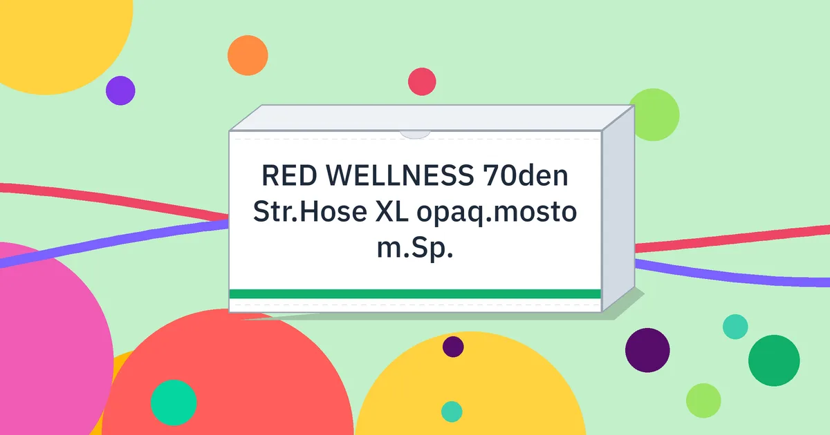 Symbolbild: Packung mit der Aufschrift RED WELLNESS 70den Str.Hose XL opaq.mosto m.Sp. (PZN 16176758) – Verfügbarkeit und Bezug in Apotheken in Frankfurt am Main