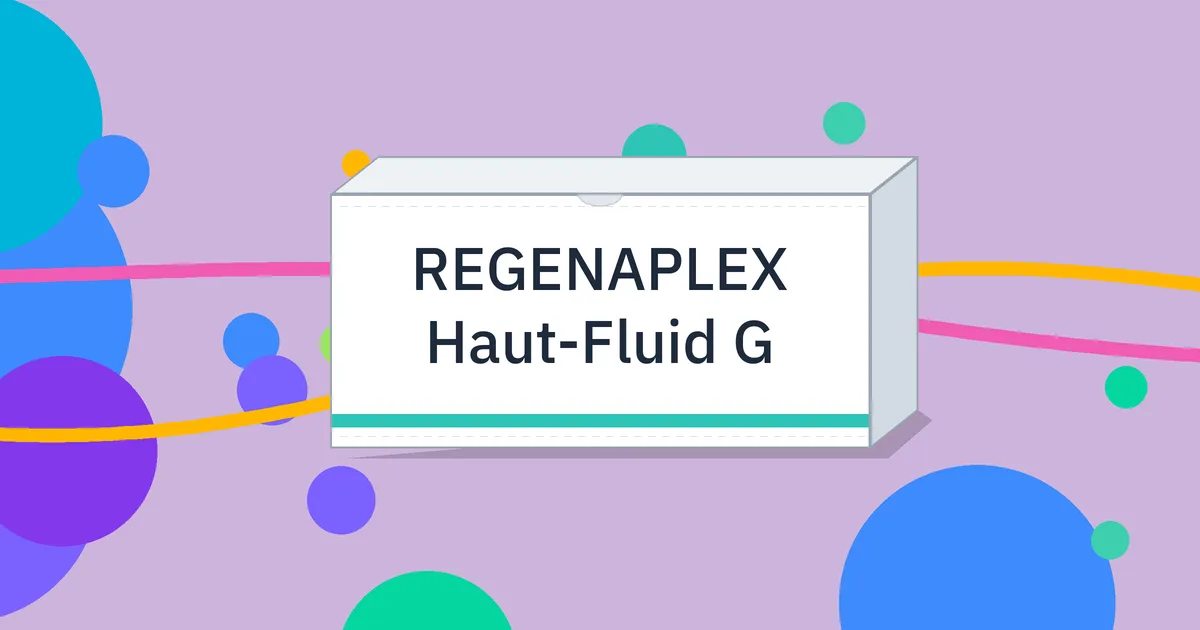 Symbolbild: Packung mit der Aufschrift REGENAPLEX Haut-Fluid G (PZN 03110947) – Verfügbarkeit und Bezug in Apotheken in Frankfurt am Main