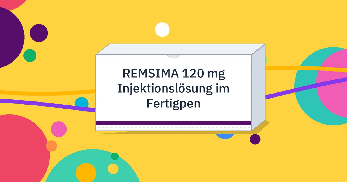 Symbolbild: Packung mit der Aufschrift REMSIMA 120 mg Injektionslösung im Fertigpen (PZN 20828824) – Verfügbarkeit und Bezug in Apotheken in Frankfurt am Main