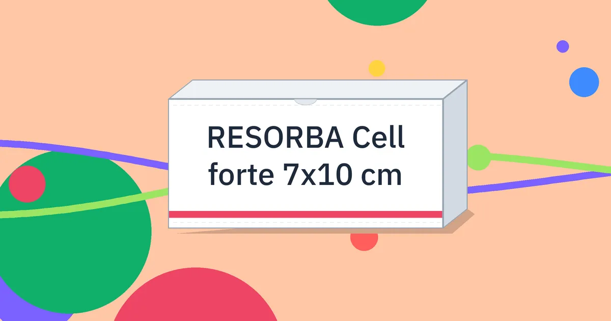Symbolbild: Packung mit der Aufschrift RESORBA Cell forte 7x10 cm (PZN 04122987) – Verfügbarkeit und Bezug in Apotheken in Frankfurt am Main