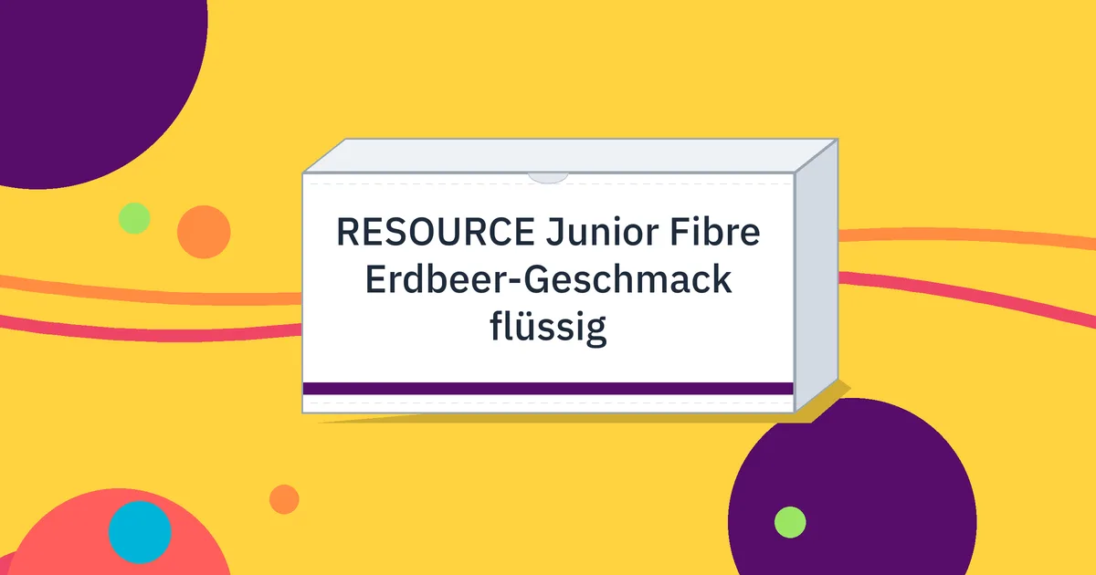 Symbolbild: Packung mit der Aufschrift RESOURCE Junior Fibre Erdbeer-Geschmack flüssig (PZN 20636088) – Verfügbarkeit und Bezug in Apotheken in Frankfurt am Main