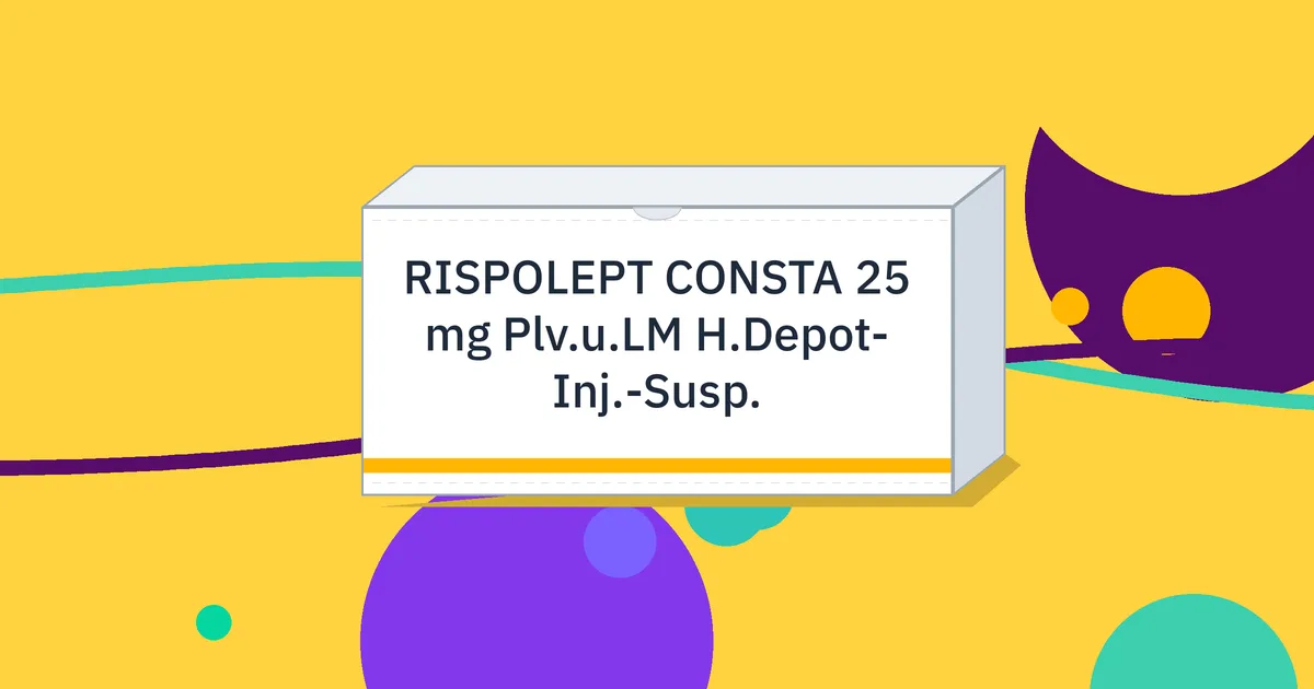 Symbolbild: Packung mit der Aufschrift RISPOLEPT CONSTA 25 mg Plv.u.LM H.Depot-Inj.-Susp. (PZN 09714824) – Verfügbarkeit und Bezug in Apotheken in Frankfurt am Main