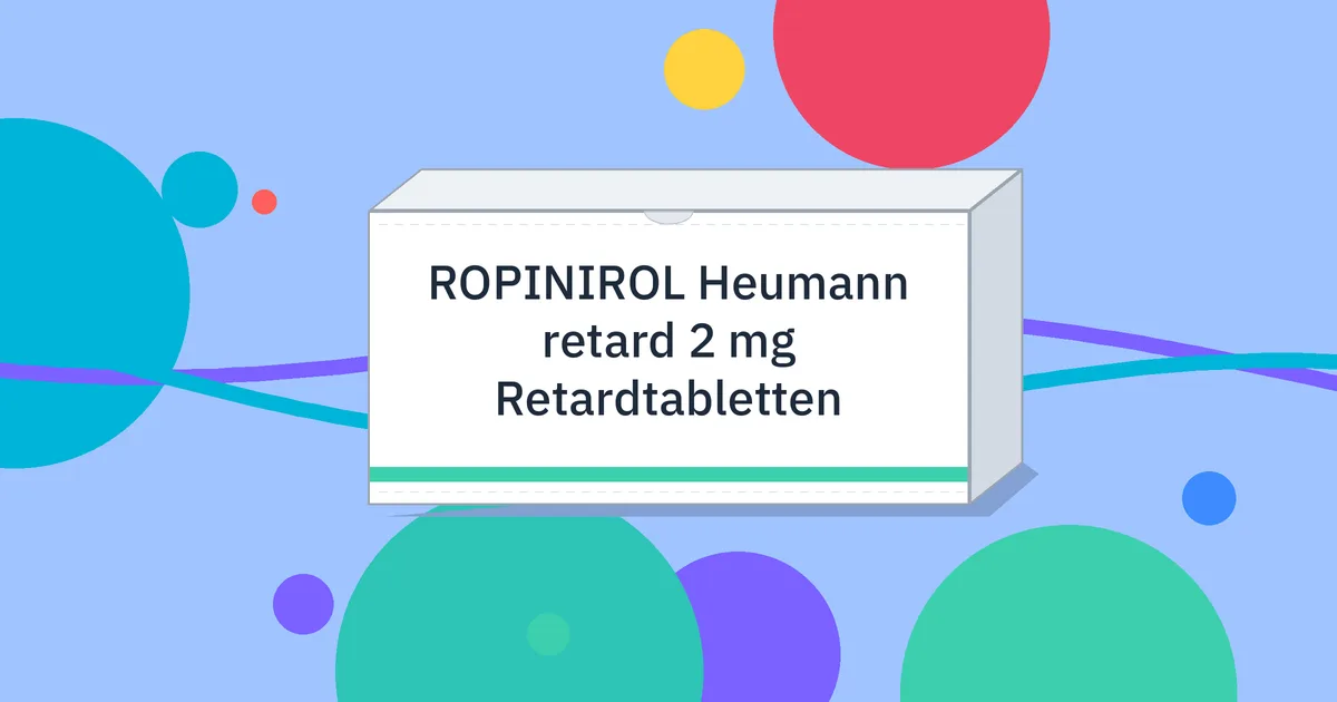 Symbolbild: Packung mit der Aufschrift ROPINIROL Heumann retard 2 mg Retardtabletten (PZN 10353656) – Verfügbarkeit und Bezug in Apotheken in Frankfurt am Main