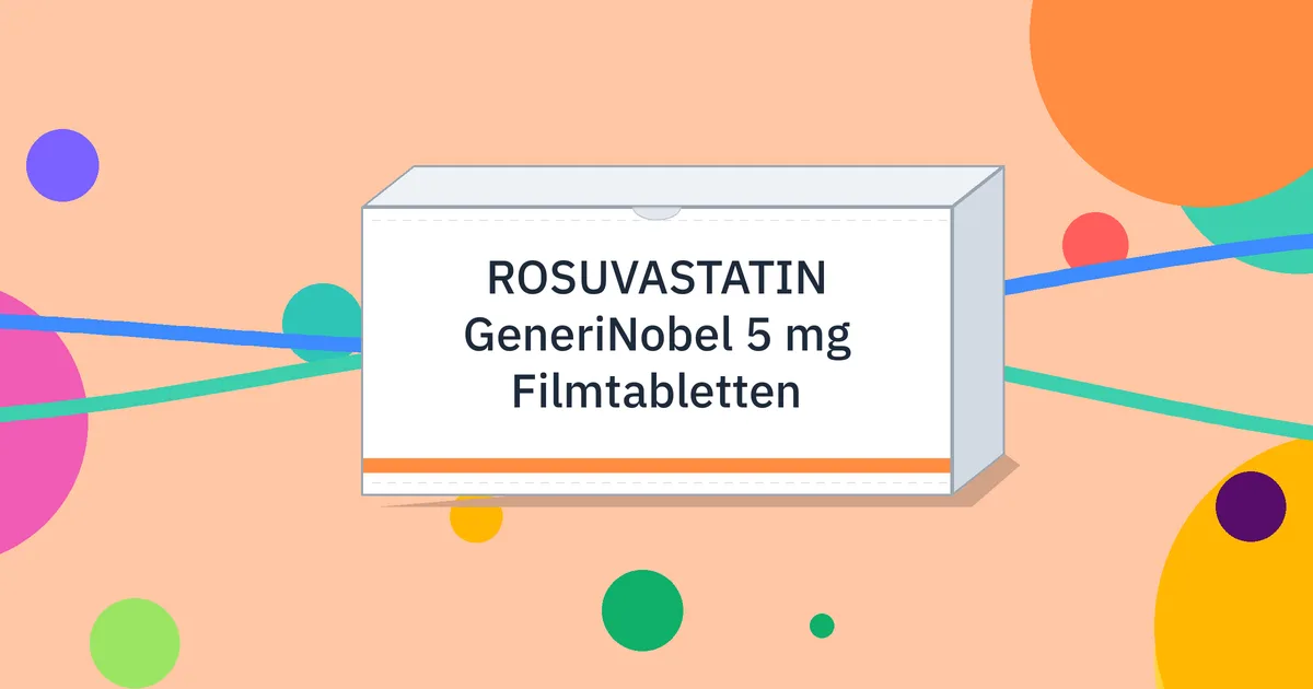 Symbolbild: Packung mit der Aufschrift ROSUVASTATIN GeneriNobel 5 mg Filmtabletten (PZN 19147993) – Verfügbarkeit und Bezug in Apotheken in Frankfurt am Main