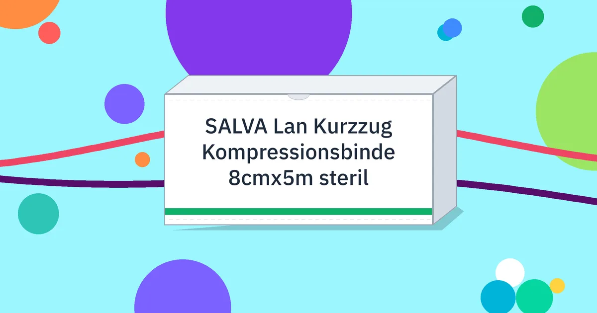 Symbolbild: Packung mit der Aufschrift SALVA Lan Kurzzug Kompressionsbinde 8cmx5m steril (PZN 19768790) – Verfügbarkeit und Bezug in Apotheken in Frankfurt am Main
