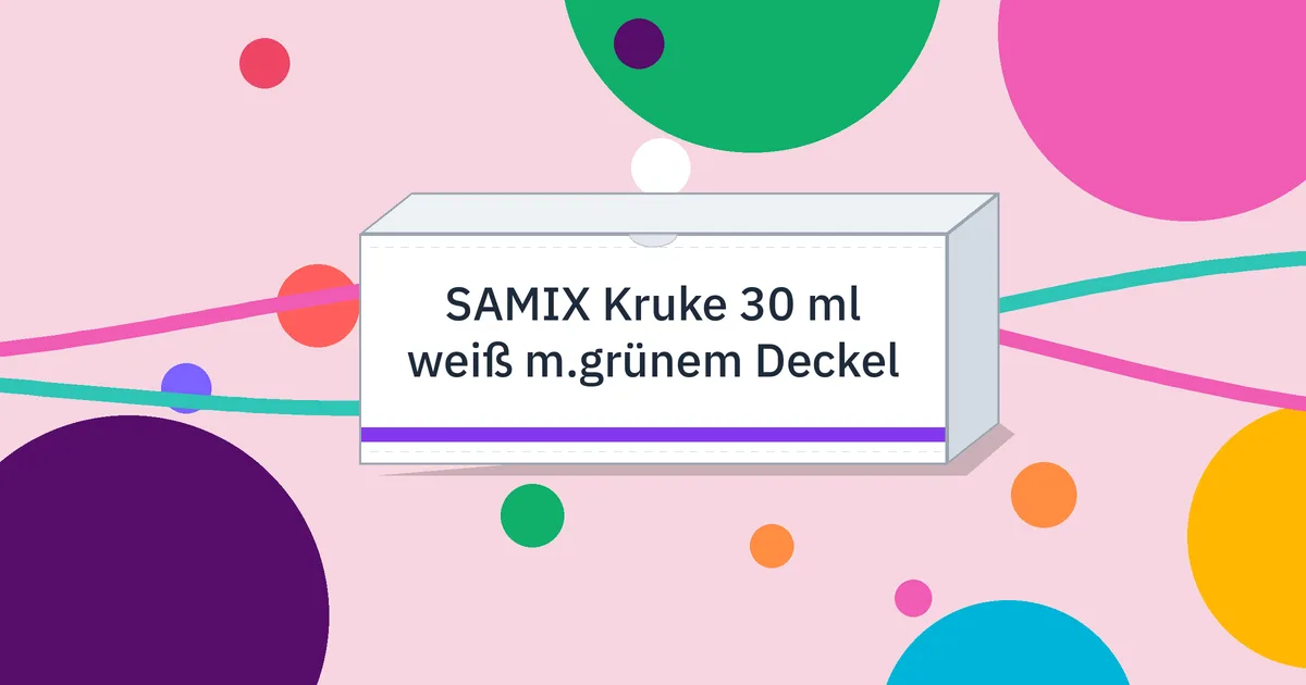 Symbolbild: Packung mit der Aufschrift SAMIX Kruke 30 ml weiß m.grünem Deckel (PZN 19988072) – Verfügbarkeit und Bezug in Apotheken in Frankfurt am Main