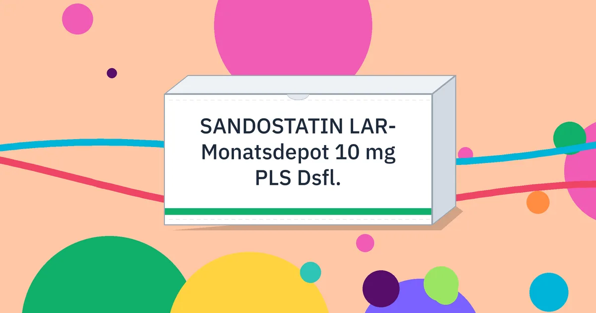 Symbolbild: Packung mit der Aufschrift SANDOSTATIN LAR-Monatsdepot 10 mg PLS Dsfl. (PZN 02364628) – Verfügbarkeit und Bezug in Apotheken in Frankfurt am Main