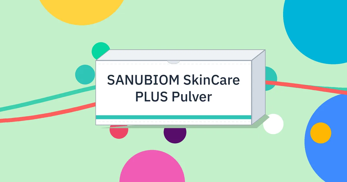 Symbolbild: Packung mit der Aufschrift SANUBIOM SkinCare PLUS Pulver (PZN 17875441) – Verfügbarkeit und Bezug in Apotheken in Frankfurt am Main