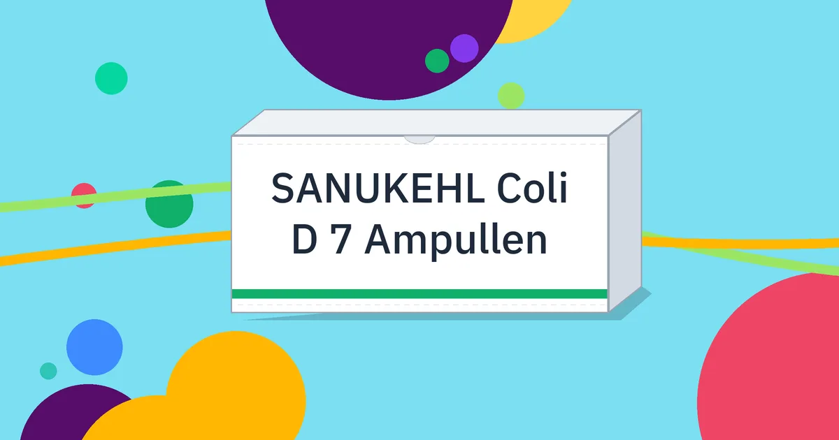 Symbolbild: Packung mit der Aufschrift SANUKEHL Coli D 7 Ampullen (PZN 07709517) – Verfügbarkeit und Bezug in Apotheken in Frankfurt am Main
