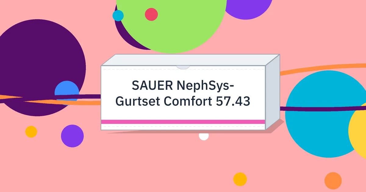 Symbolbild: Packung mit der Aufschrift SAUER NephSys-Gurtset Comfort 57.43 (PZN 18181137) – Verfügbarkeit und Bezug in Apotheken in Frankfurt am Main
