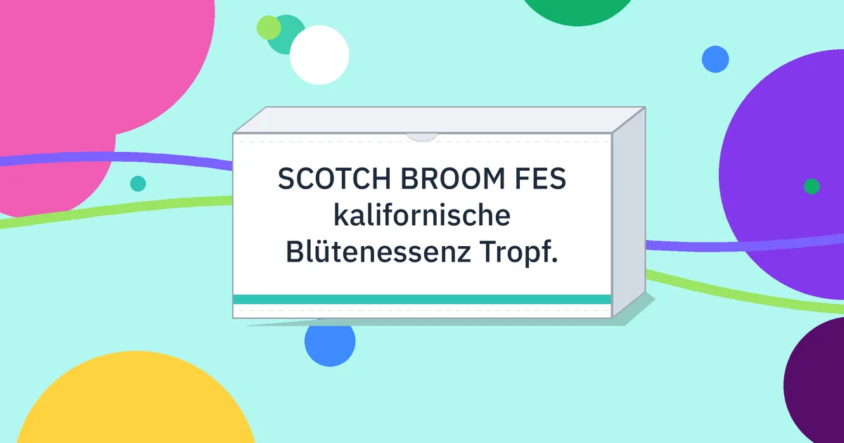 Symbolbild: Packung mit der Aufschrift SCOTCH BROOM FES kalifornische Blütenessenz Tropf. (PZN 09173908) – Verfügbarkeit und Bezug in Apotheken in Frankfurt am Main