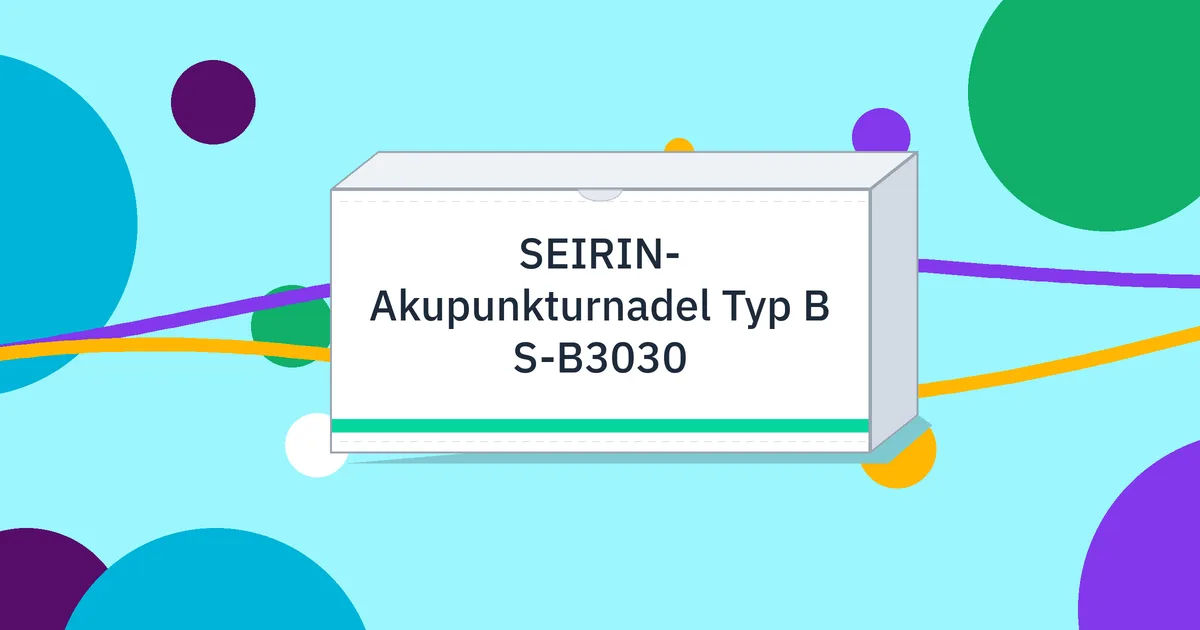 Symbolbild: Packung mit der Aufschrift SEIRIN-Akupunkturnadel Typ B S-B3030 (PZN 04942408) – Verfügbarkeit und Bezug in Apotheken in Frankfurt am Main