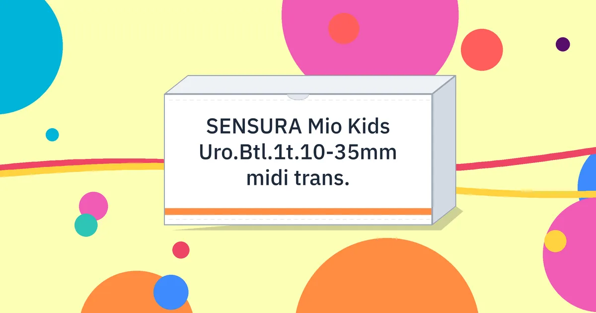 Symbolbild: Packung mit der Aufschrift SENSURA Mio Kids Uro.Btl.1t.10-35mm midi trans. (PZN 15410643) – Verfügbarkeit und Bezug in Apotheken in Frankfurt am Main