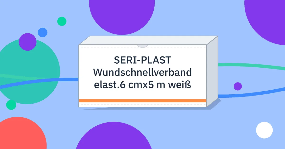 Symbolbild: Packung mit der Aufschrift SERI-PLAST Wundschnellverband elast.6 cmx5 m weiß (PZN 19837060) – Verfügbarkeit und Bezug in Apotheken in Frankfurt am Main