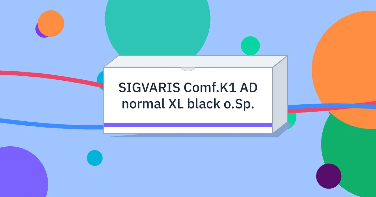 Symbolbild: Packung mit der Aufschrift SIGVARIS Comf.K1 AD normal XL black o.Sp. (PZN 17093690) – Verfügbarkeit und Bezug in Apotheken in Frankfurt am Main