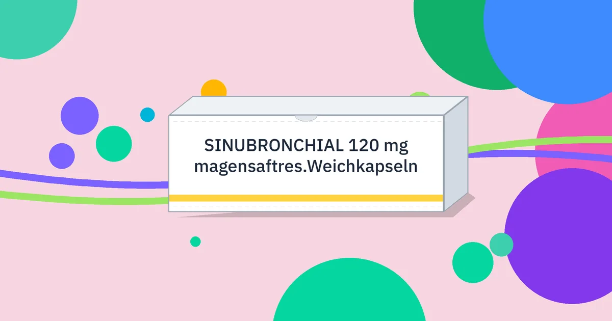 Symbolbild: Packung mit der Aufschrift SINUBRONCHIAL 120 mg magensaftres.Weichkapseln (PZN 18440337) – Verfügbarkeit und Bezug in Apotheken in Frankfurt am Main