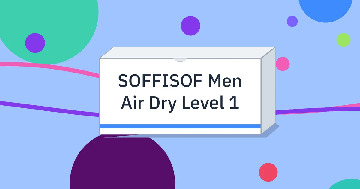 Symbolbild: Packung mit der Aufschrift SOFFISOF Men Air Dry Level 1 (PZN 11659222) – Verfügbarkeit und Bezug in Apotheken in Frankfurt am Main