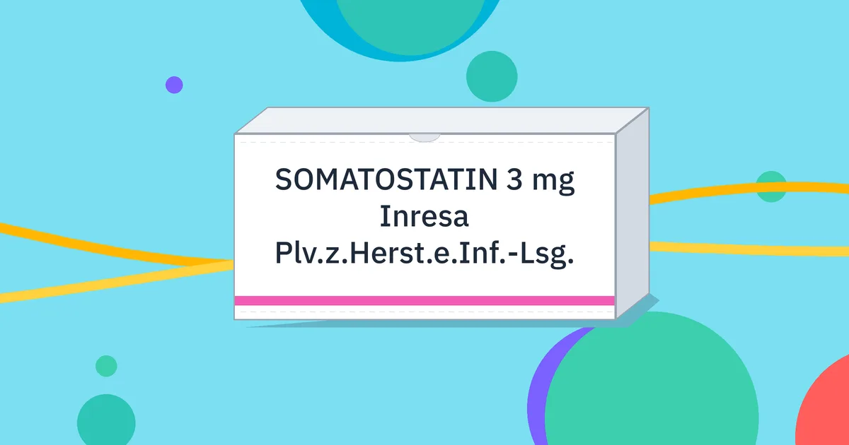 Symbolbild: Packung mit der Aufschrift SOMATOSTATIN 3 mg Inresa Plv.z.Herst.e.Inf.-Lsg. (PZN 00860926) – Verfügbarkeit und Bezug in Apotheken in Frankfurt am Main