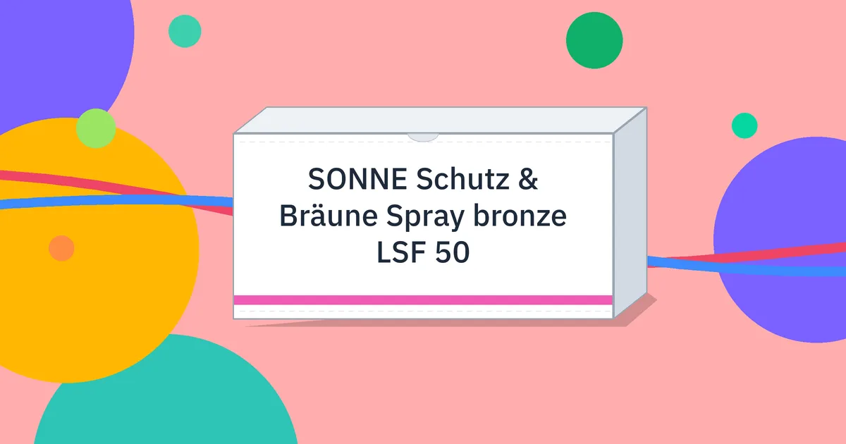 Symbolbild: Packung mit der Aufschrift SONNE Schutz & Bräune Spray bronze LSF 50 (PZN 18273170) – Verfügbarkeit und Bezug in Apotheken in Frankfurt am Main