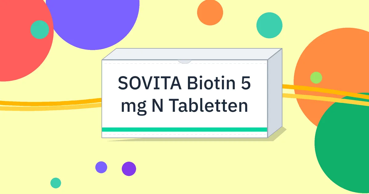 Symbolbild: Packung mit der Aufschrift SOVITA Biotin 5 mg N Tabletten (PZN 17923447) – Verfügbarkeit und Bezug in Apotheken in Frankfurt am Main