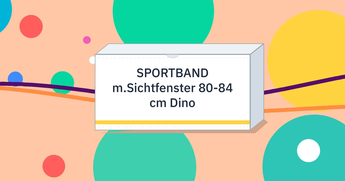 Symbolbild: Packung mit der Aufschrift SPORTBAND m.Sichtfenster 80-84 cm Dino (PZN 17837185) – Verfügbarkeit und Bezug in Apotheken in Frankfurt am Main