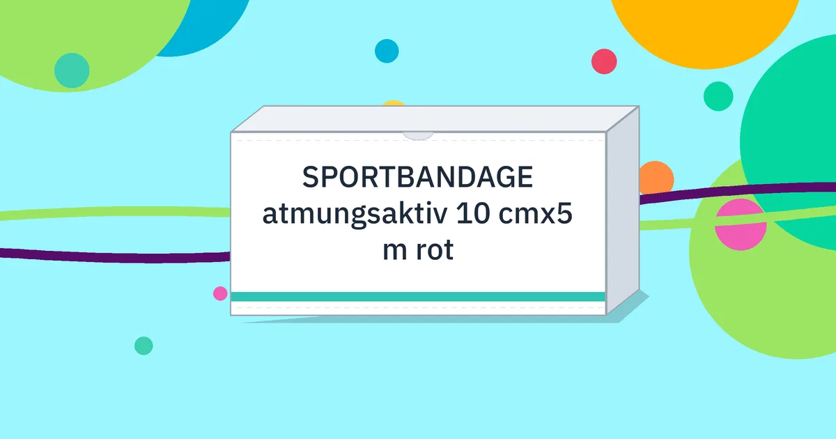 Symbolbild: Packung mit der Aufschrift SPORTBANDAGE atmungsaktiv 10 cmx5 m rot (PZN 10404709) – Verfügbarkeit und Bezug in Apotheken in Frankfurt am Main