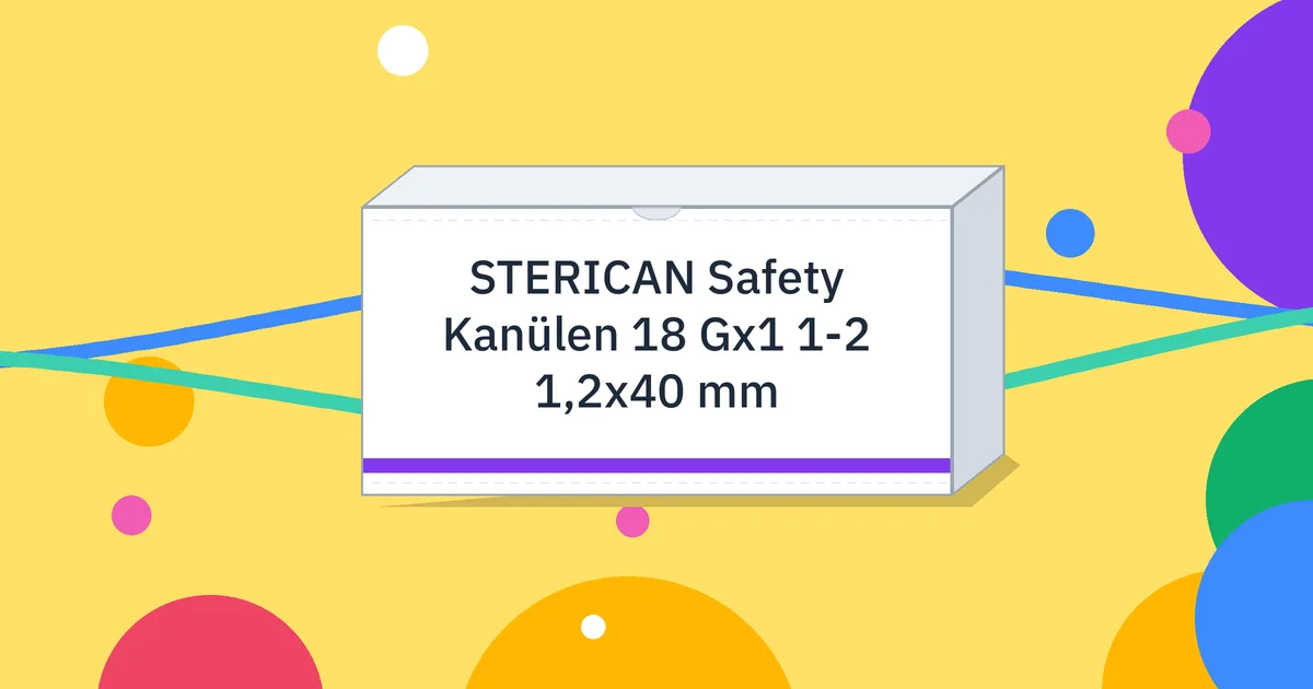 Symbolbild: Packung mit der Aufschrift STERICAN Safety Kanülen 18 Gx1 1-2 1,2x40 mm (PZN 18472343) – Verfügbarkeit und Bezug in Apotheken in Frankfurt am Main