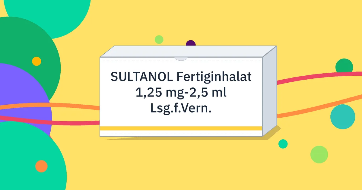 Symbolbild: Packung mit der Aufschrift SULTANOL Fertiginhalat 1,25 mg-2,5 ml Lsg.f.Vern. (PZN 16015972) – Verfügbarkeit und Bezug in Apotheken in Frankfurt am Main
