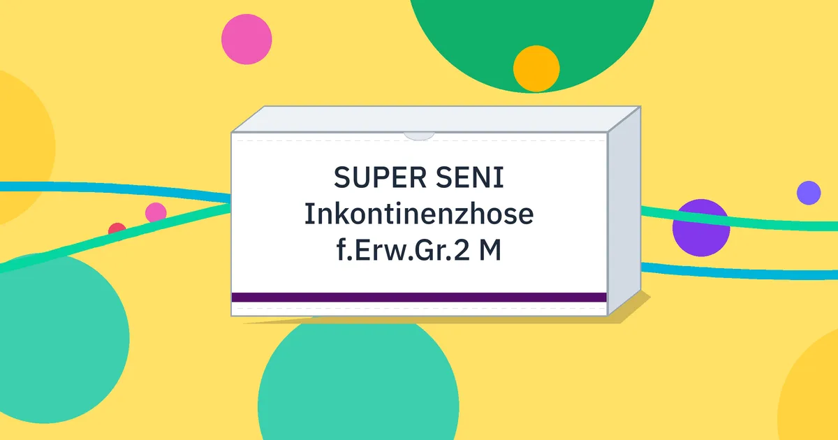 Symbolbild: Packung mit der Aufschrift SUPER SENI Inkontinenzhose f.Erw.Gr.2 M (PZN 18011518) – Verfügbarkeit und Bezug in Apotheken in Frankfurt am Main