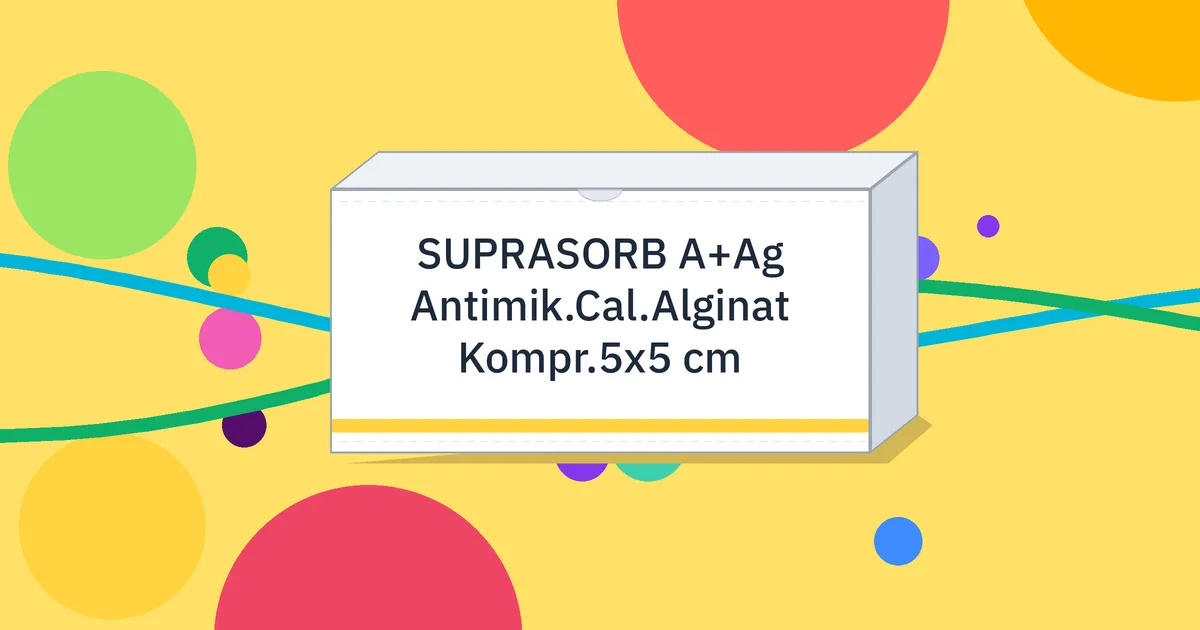 Symbolbild: Packung mit der Aufschrift SUPRASORB A+Ag Antimik.Cal.Alginat Kompr.5x5 cm (PZN 13344959) – Verfügbarkeit und Bezug in Apotheken in Frankfurt am Main