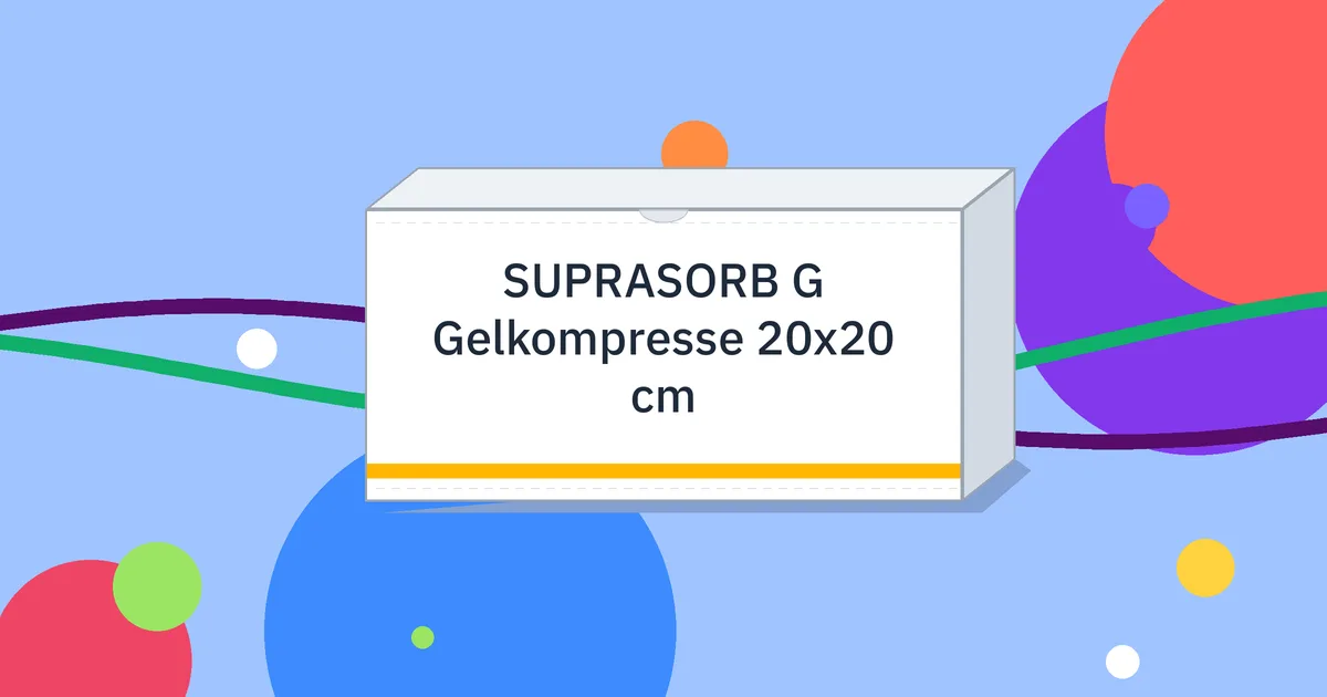 Symbolbild: Packung mit der Aufschrift SUPRASORB G Gelkompresse 20x20 cm (PZN 13345278) – Verfügbarkeit und Bezug in Apotheken in Frankfurt am Main