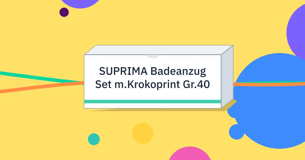 Symbolbild: Packung mit der Aufschrift SUPRIMA Badeanzug Set m.Krokoprint Gr.40 (PZN 15623913) – Verfügbarkeit und Bezug in Apotheken in Frankfurt am Main