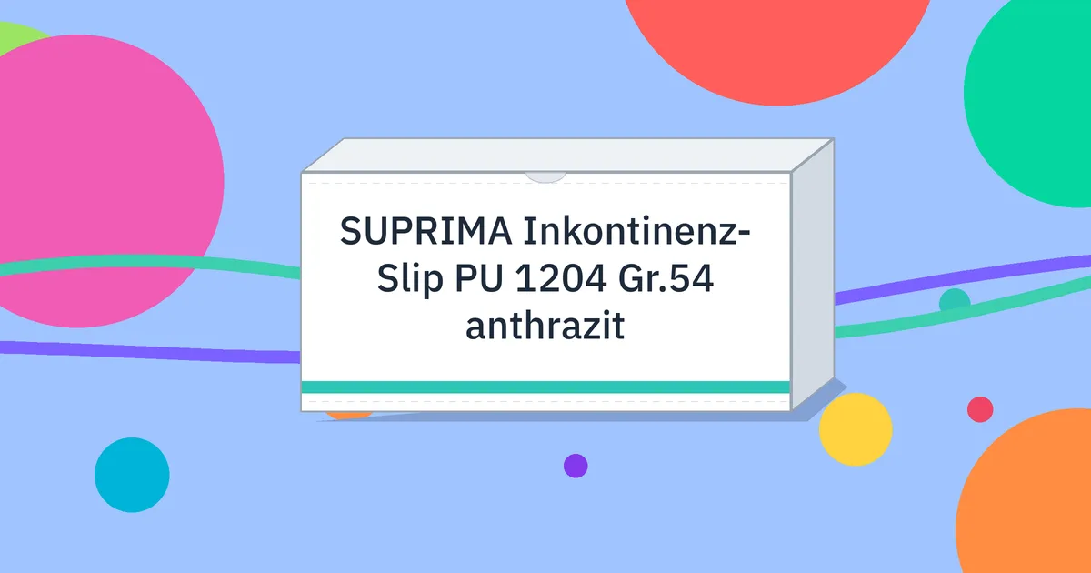 Symbolbild: Packung mit der Aufschrift SUPRIMA Inkontinenz-Slip PU 1204 Gr.54 anthrazit (PZN 10637477) – Verfügbarkeit und Bezug in Apotheken in Frankfurt am Main