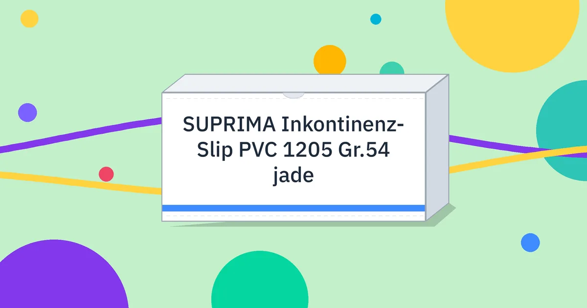 Symbolbild: Packung mit der Aufschrift SUPRIMA Inkontinenz-Slip PVC 1205 Gr.54 jade (PZN 00416462) – Verfügbarkeit und Bezug in Apotheken in Frankfurt am Main