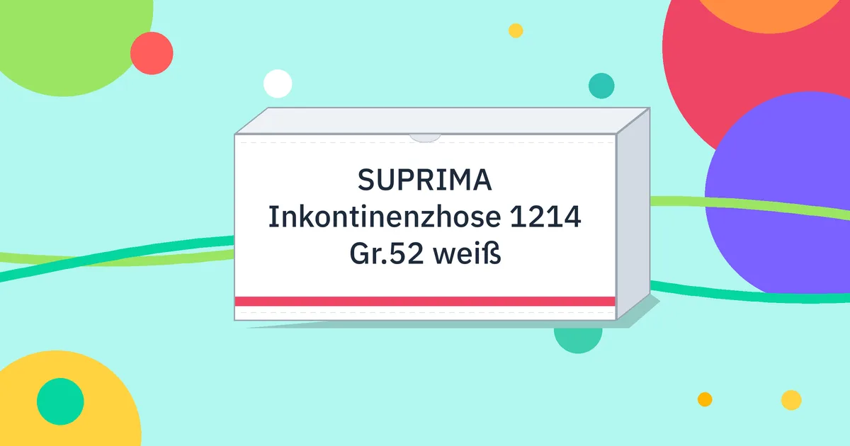 Symbolbild: Packung mit der Aufschrift SUPRIMA Inkontinenzhose 1214 Gr.52 weiß (PZN 02852575) – Verfügbarkeit und Bezug in Apotheken in Frankfurt am Main