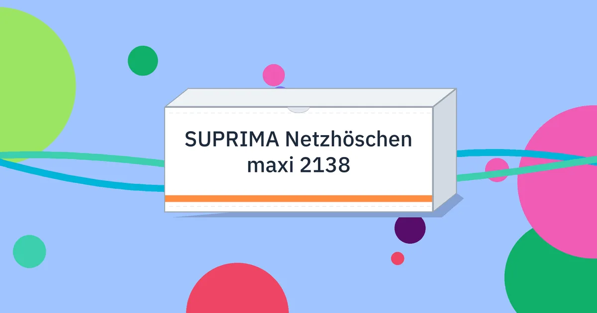 Symbolbild: Packung mit der Aufschrift SUPRIMA Netzhöschen maxi 2138 (PZN 07672257) – Verfügbarkeit und Bezug in Apotheken in Frankfurt am Main