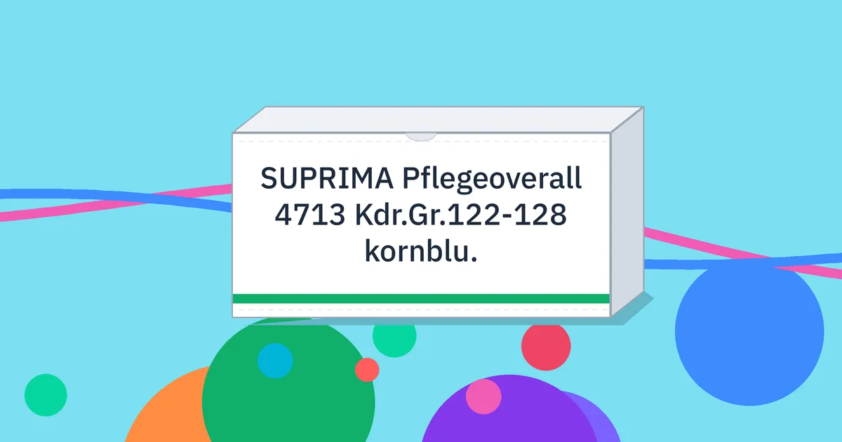 Symbolbild: Packung mit der Aufschrift SUPRIMA Pflegeoverall 4713 Kdr.Gr.122-128 kornblu. (PZN 11674701) – Verfügbarkeit und Bezug in Apotheken in Frankfurt am Main