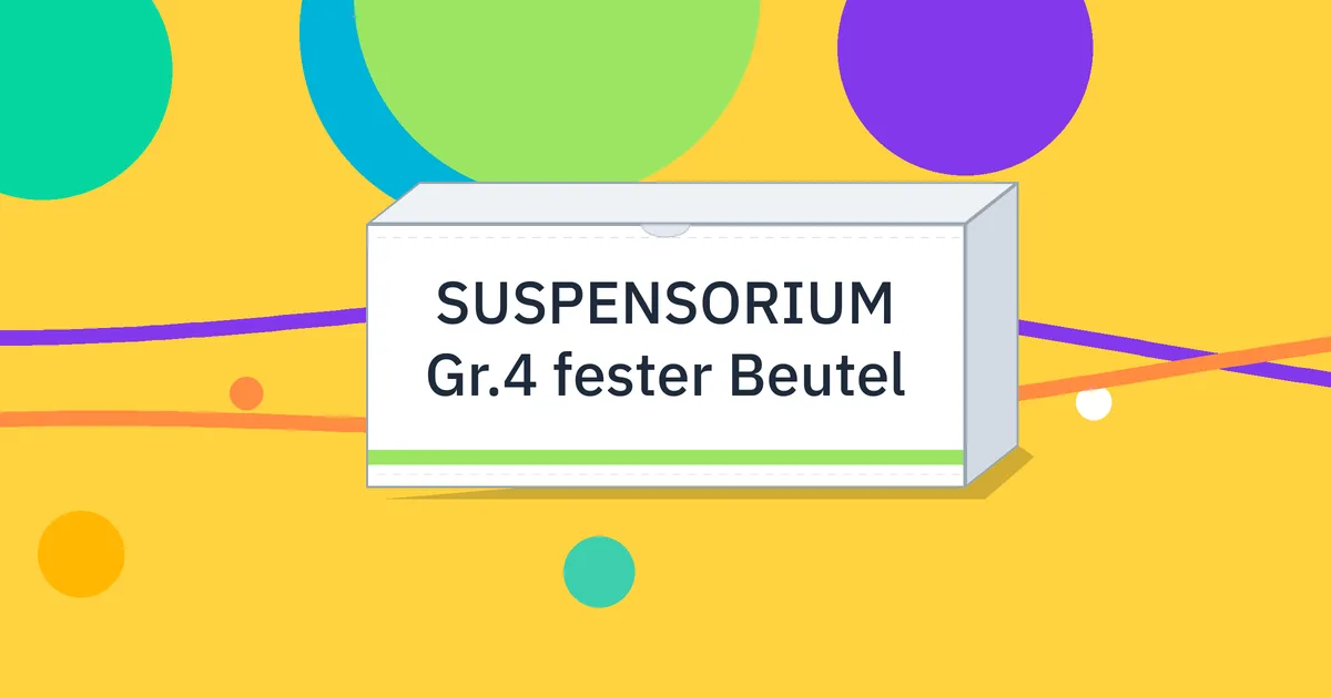 Symbolbild: Packung mit der Aufschrift SUSPENSORIUM Gr.4 fester Beutel (PZN 01739150) – Verfügbarkeit und Bezug in Apotheken in Frankfurt am Main