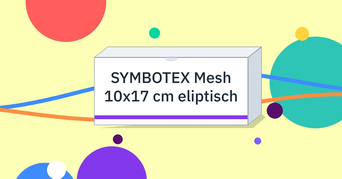 Symbolbild: Packung mit der Aufschrift SYMBOTEX Mesh 10x17 cm eliptisch (PZN 10631090) – Verfügbarkeit und Bezug in Apotheken in Frankfurt am Main