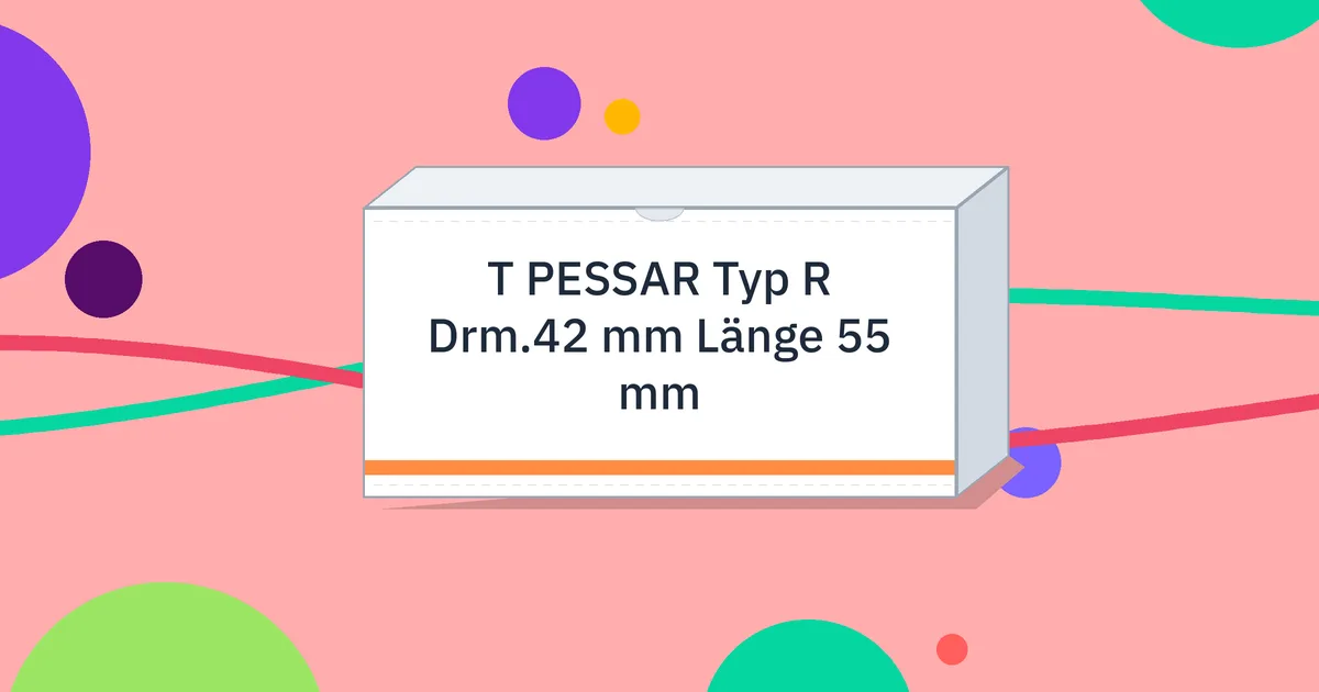 Symbolbild: Packung mit der Aufschrift T PESSAR Typ R Drm.42 mm Länge 55 mm (PZN 09336115) – Verfügbarkeit und Bezug in Apotheken in Frankfurt am Main