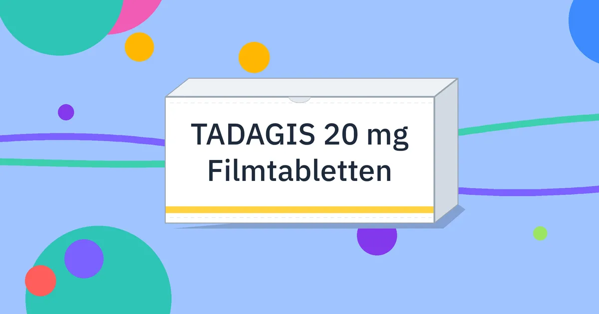 Symbolbild: Packung mit der Aufschrift TADAGIS 20 mg Filmtabletten (PZN 13838816) – Verfügbarkeit und Bezug in Apotheken in Frankfurt am Main