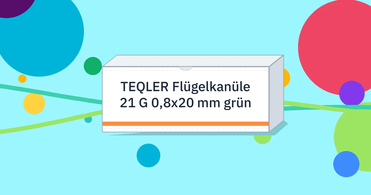 Symbolbild: Packung mit der Aufschrift TEQLER Flügelkanüle 21 G 0,8x20 mm grün (PZN 17453705) – Verfügbarkeit und Bezug in Apotheken in Frankfurt am Main