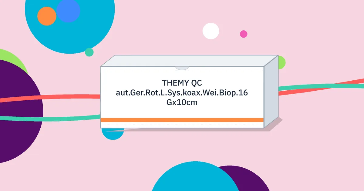 Symbolbild: Packung mit der Aufschrift THEMY QC aut.Ger.Rot.L.Sys.koax.Wei.Biop.16 Gx10cm (PZN 19738151) – Verfügbarkeit und Bezug in Apotheken in Frankfurt am Main
