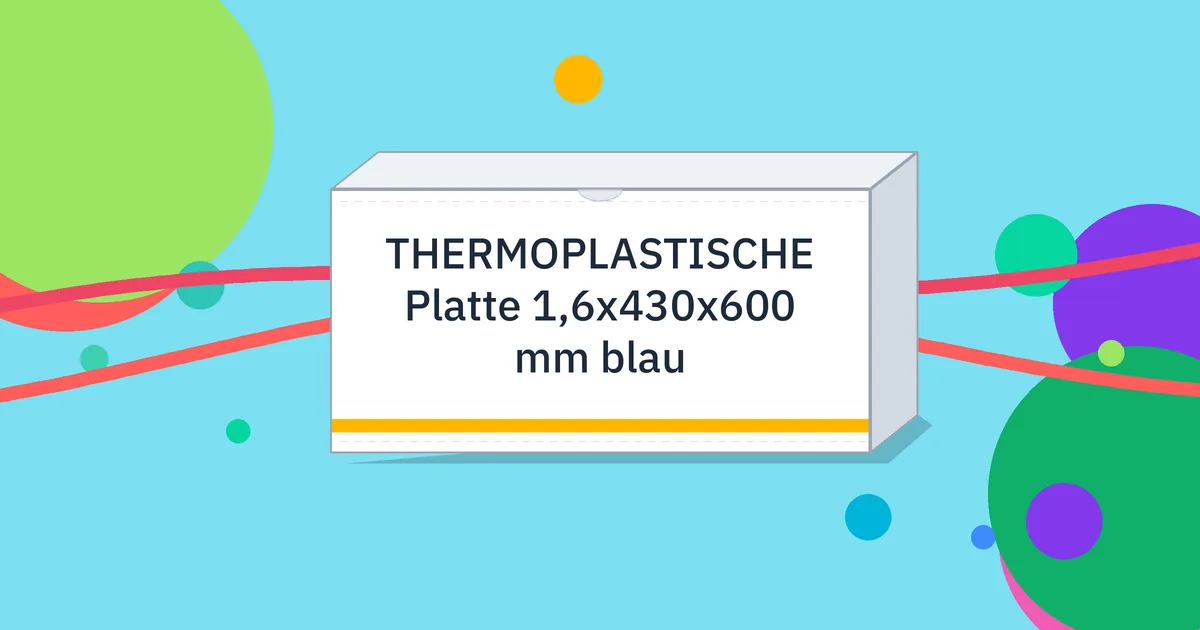 Symbolbild: Packung mit der Aufschrift THERMOPLASTISCHE Platte 1,6x430x600 mm blau (PZN 11549982) – Verfügbarkeit und Bezug in Apotheken in Frankfurt am Main