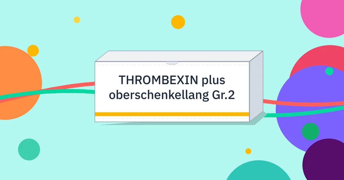 Symbolbild: Packung mit der Aufschrift THROMBEXIN plus oberschenkellang Gr.2 (PZN 01594349) – Verfügbarkeit und Bezug in Apotheken in Frankfurt am Main