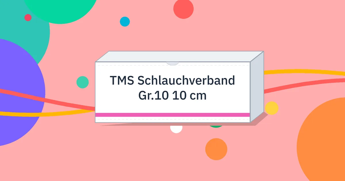 Symbolbild: Packung mit der Aufschrift TMS Schlauchverband Gr.10 10 cm (PZN 18316270) – Verfügbarkeit und Bezug in Apotheken in Frankfurt am Main